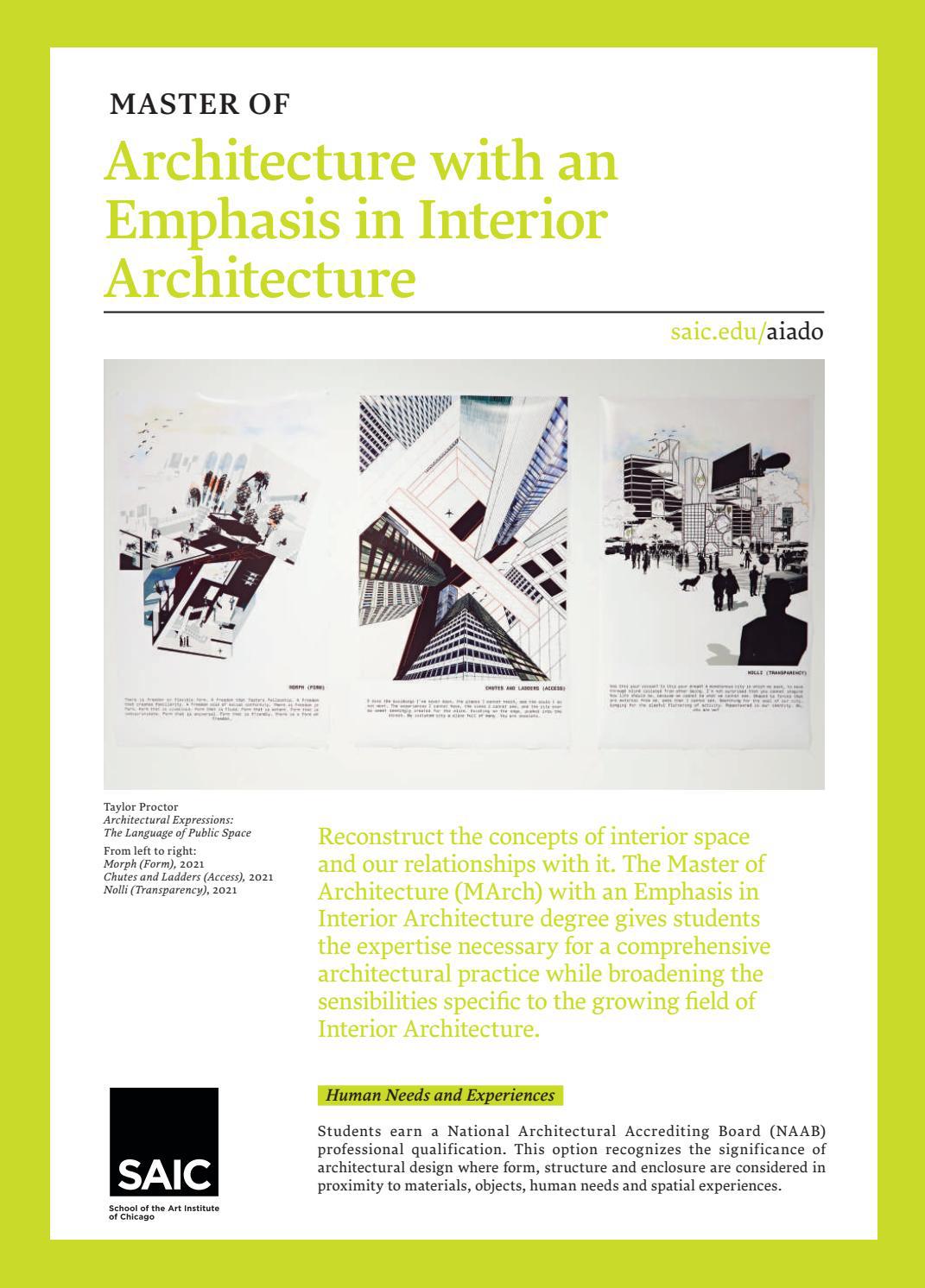 SAIC Master of Architecture with an Emphasis in Interior Architecture ...