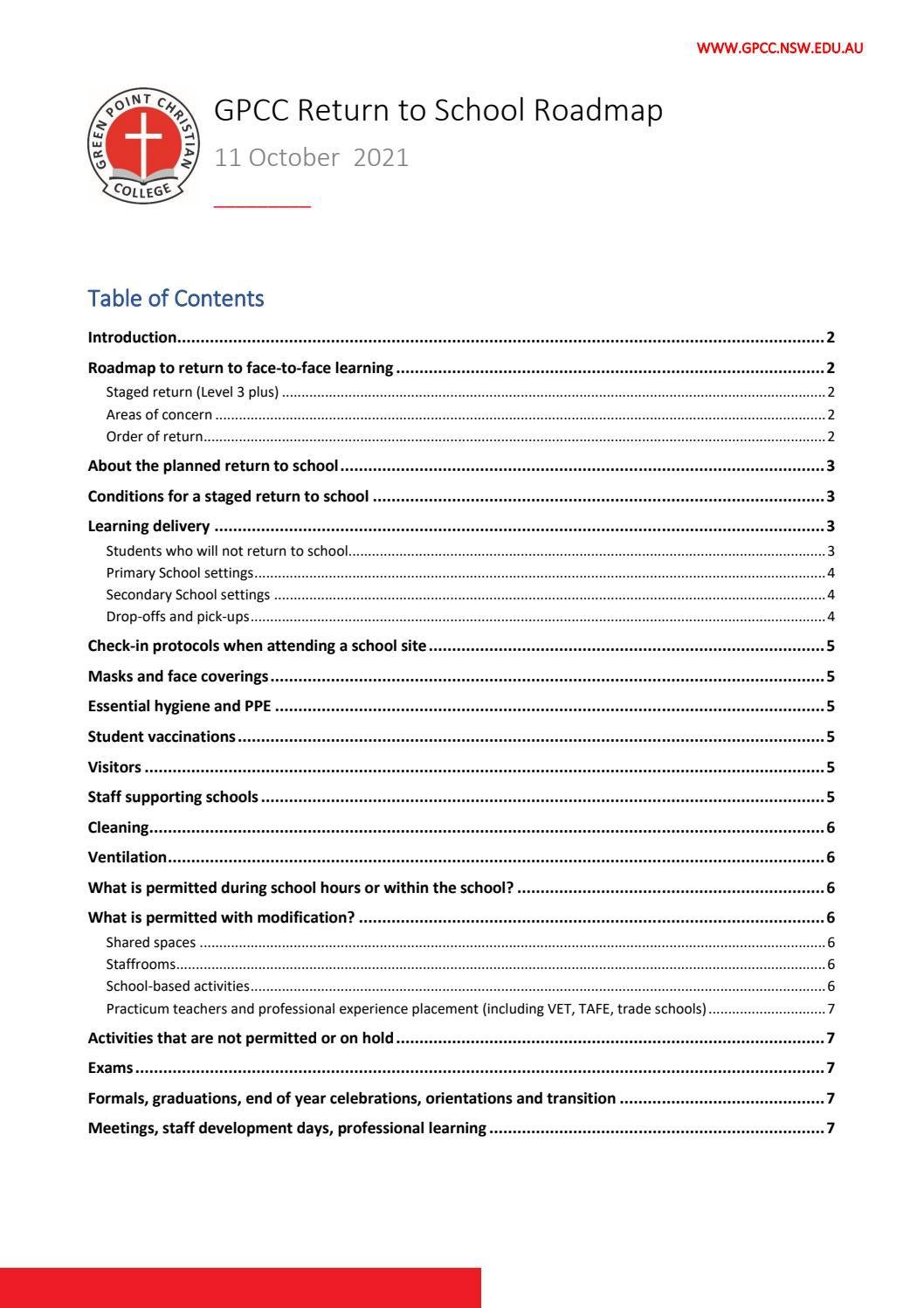 GPCC Return to School Roadmap by Green Point Christian College - Issuu