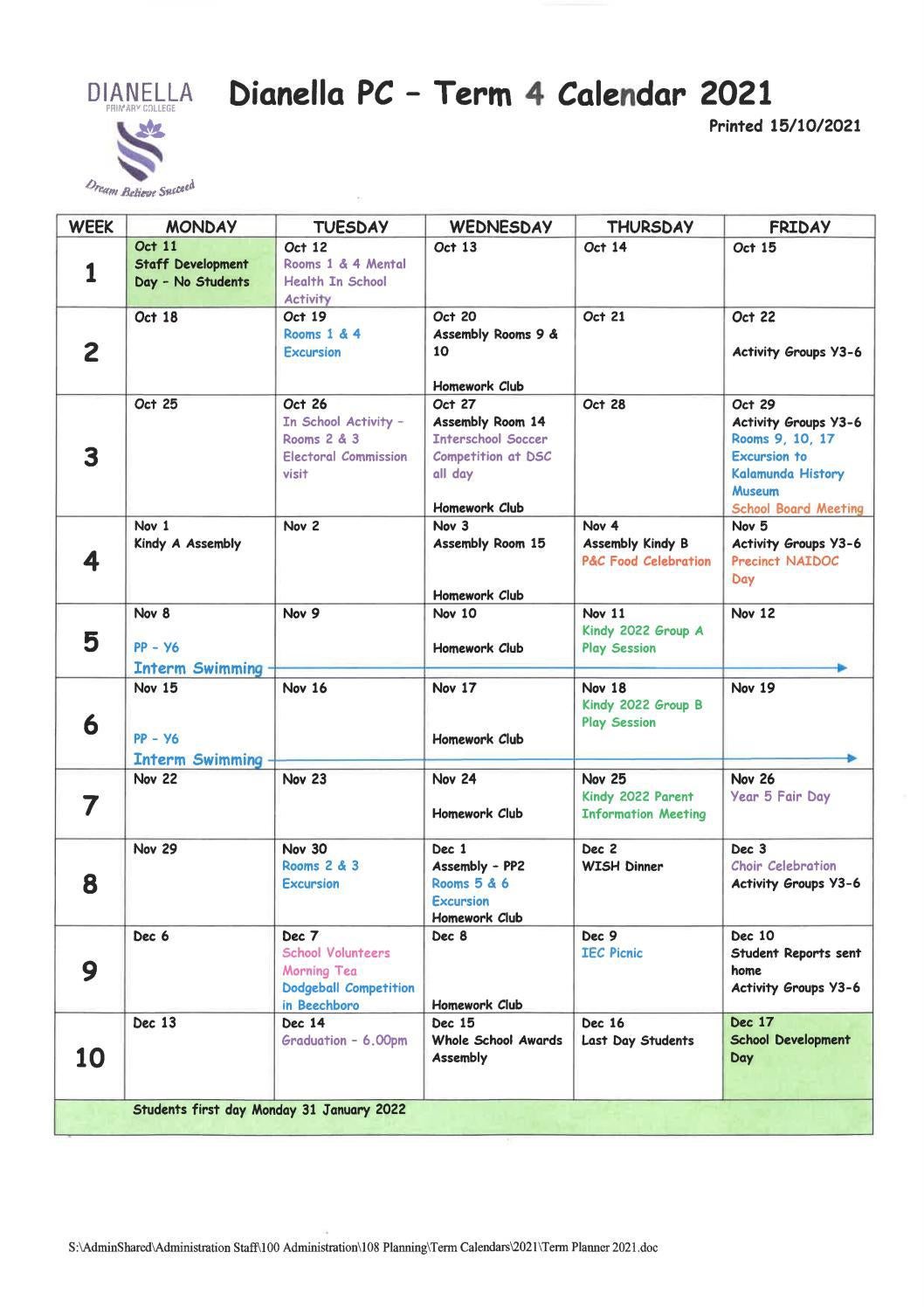 Term 4 Planner by dianellapc - Issuu