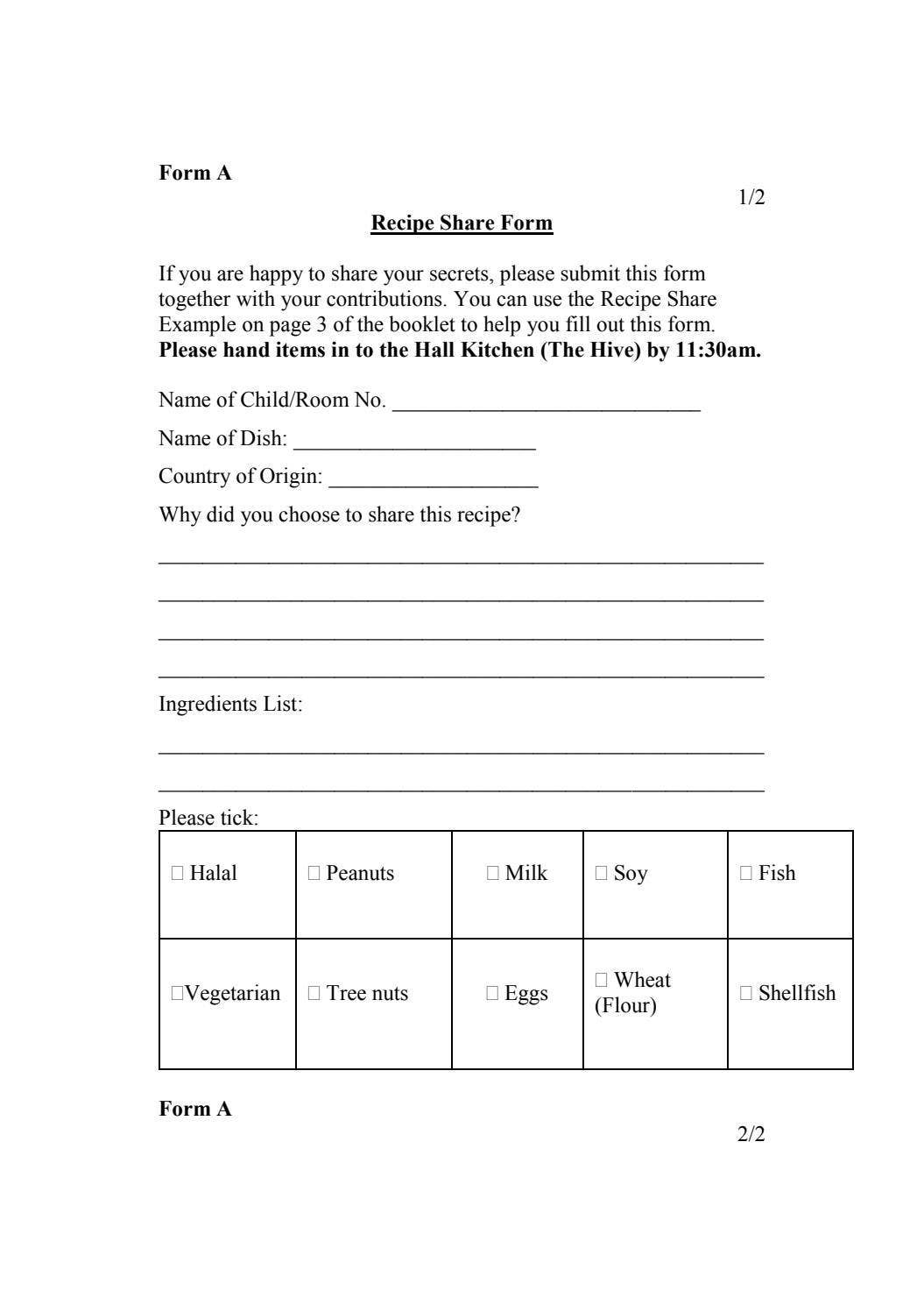 Recipe Share Form by dianellapc - Issuu