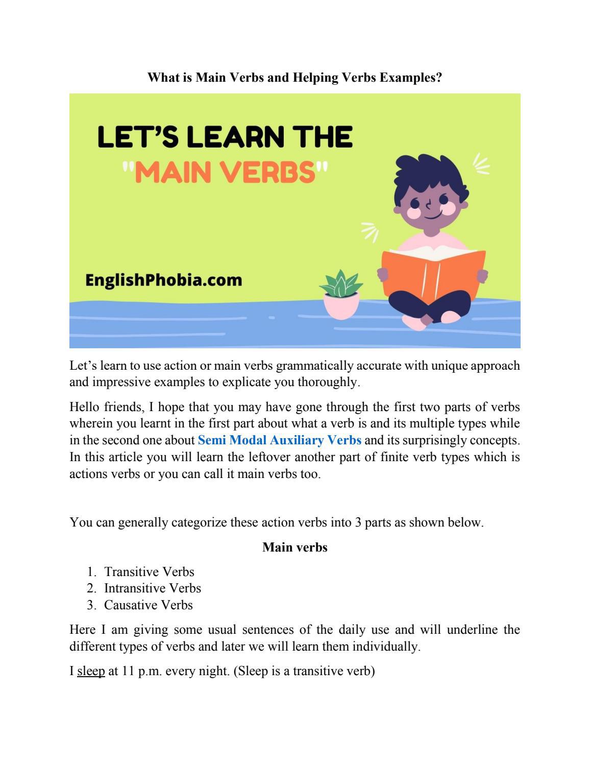 What Is Main Verbs And Helping Verbs Examples By English Phobia Issuu