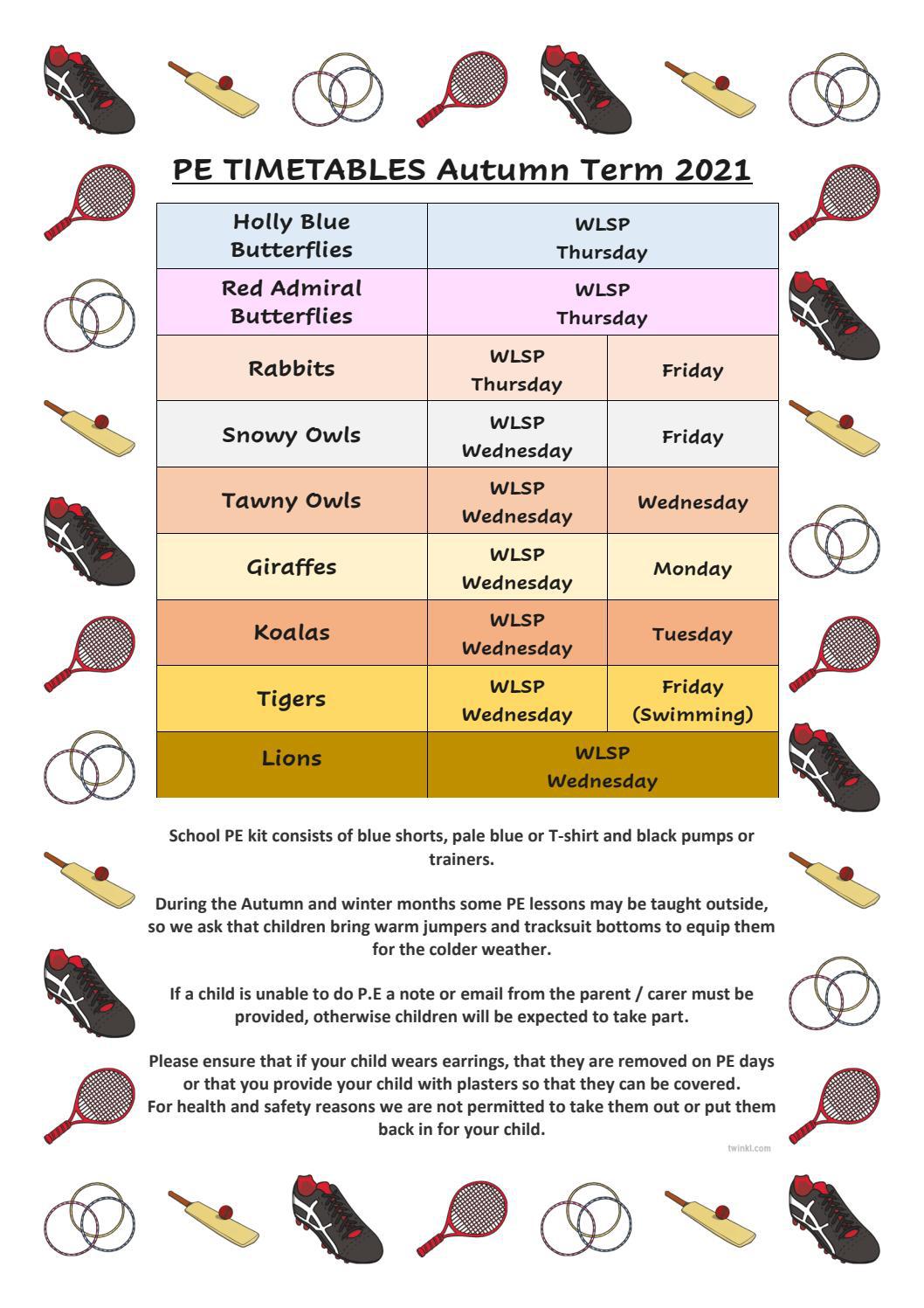 PE Timetable Autumn 2021 by Schudio - Issuu