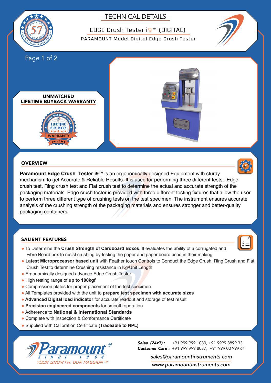 EDGE Crush Tester i9 DIGITAL Paramount instruments by Paramount ...