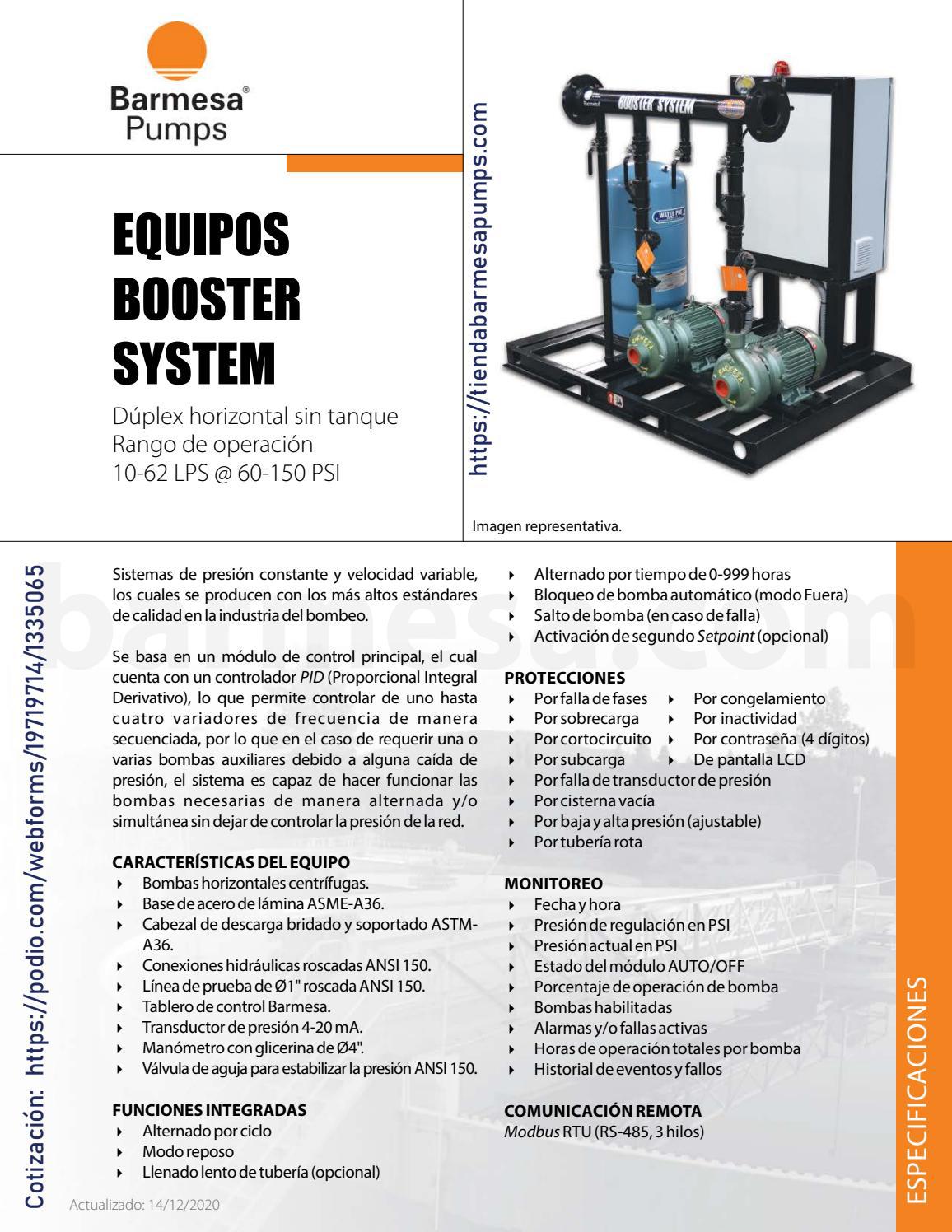 EBS-2BH Equipo Booster System DUPLEX HORIZONTAL Ficha Barmesa Barnes ...