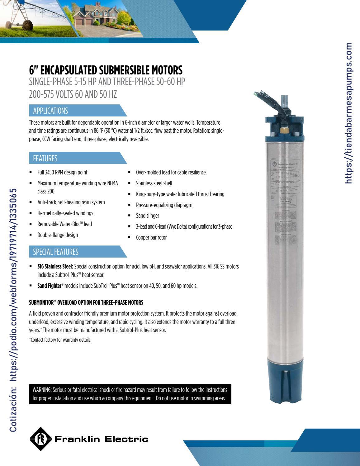 FRANKLIN ELECTRIC 6” ENCAPSULATED SUBMERSIBLE MOTORS MOTORES ...