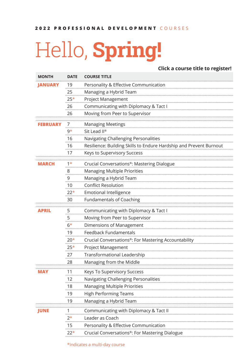 Learning & Professional Development Course Catalog - At a Glance (2022 ...