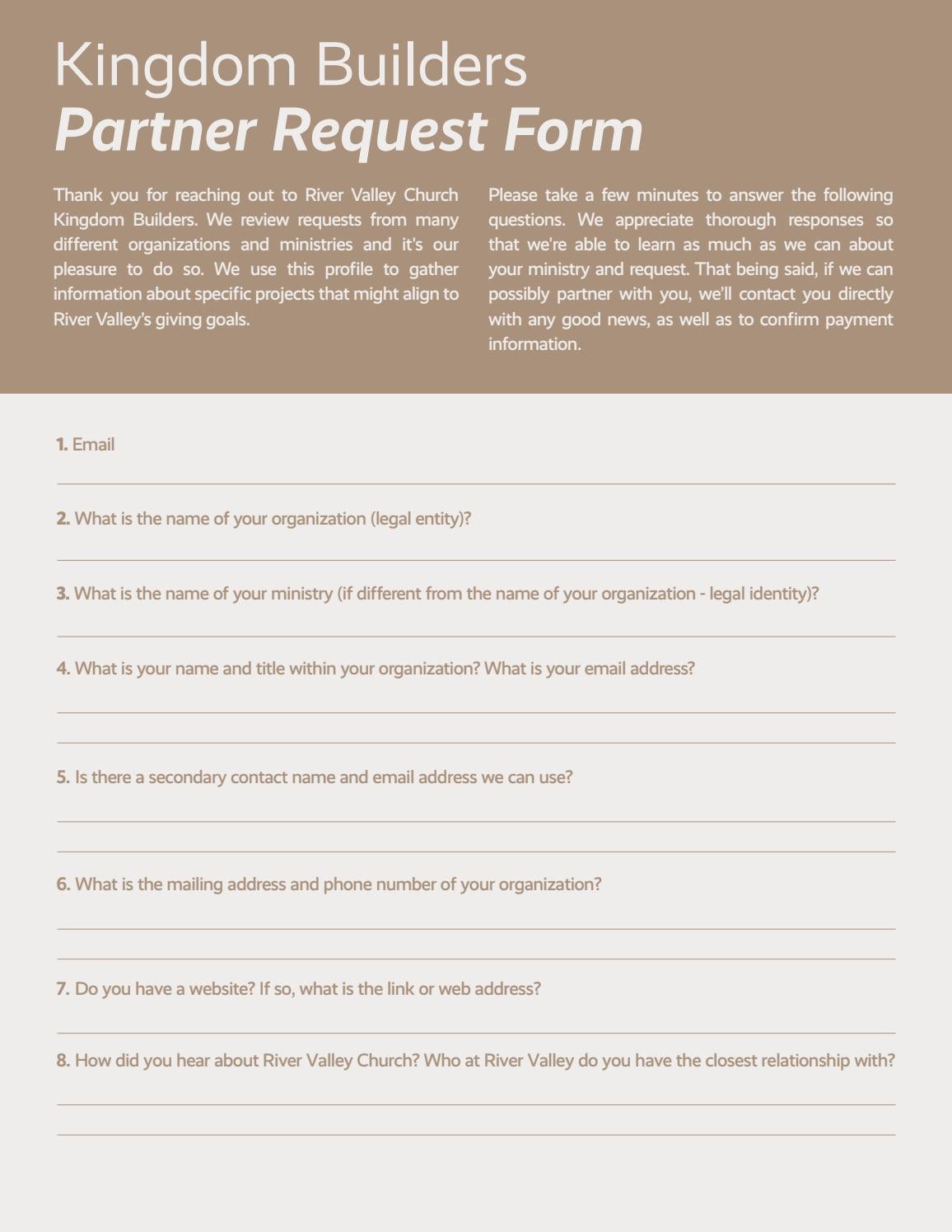 Kingdom Builders Partner Request Form by rivervalleychurch - Issuu