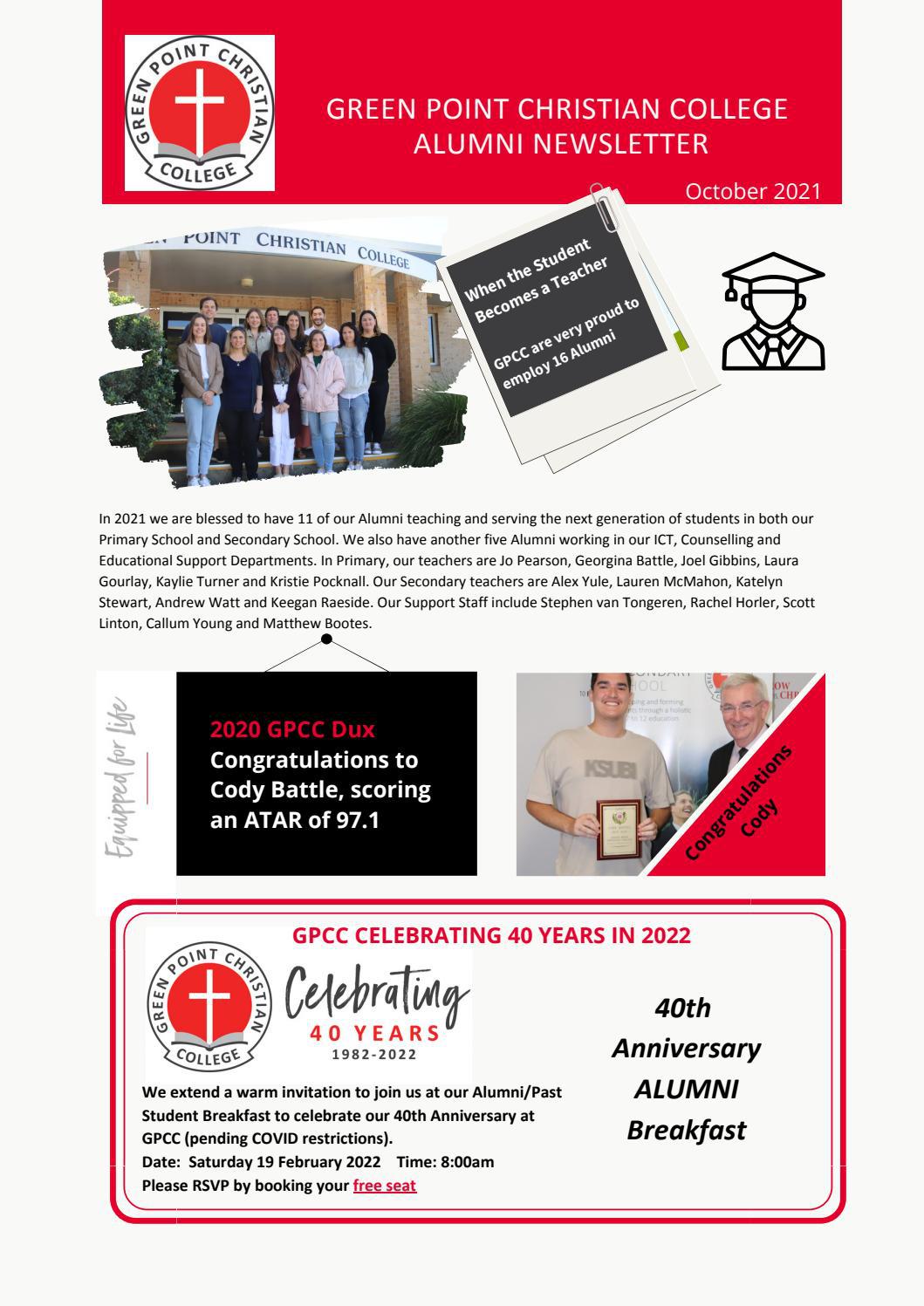 Alumni 2021 Newsletter by Green Point Christian College - Issuu