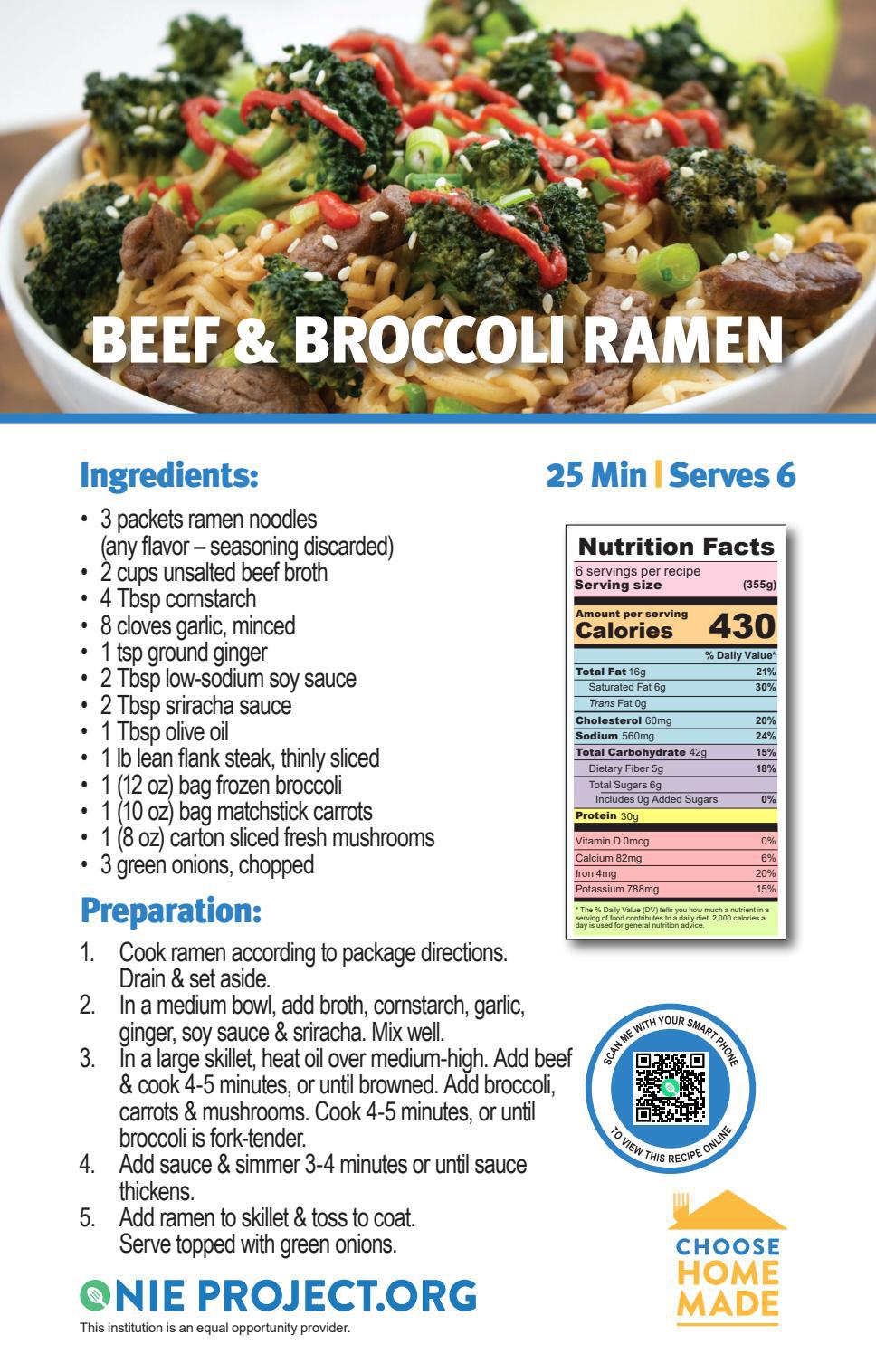 Beef & Broccoli Ramen Recipe Card (English and Spanish) by The ONIE ...