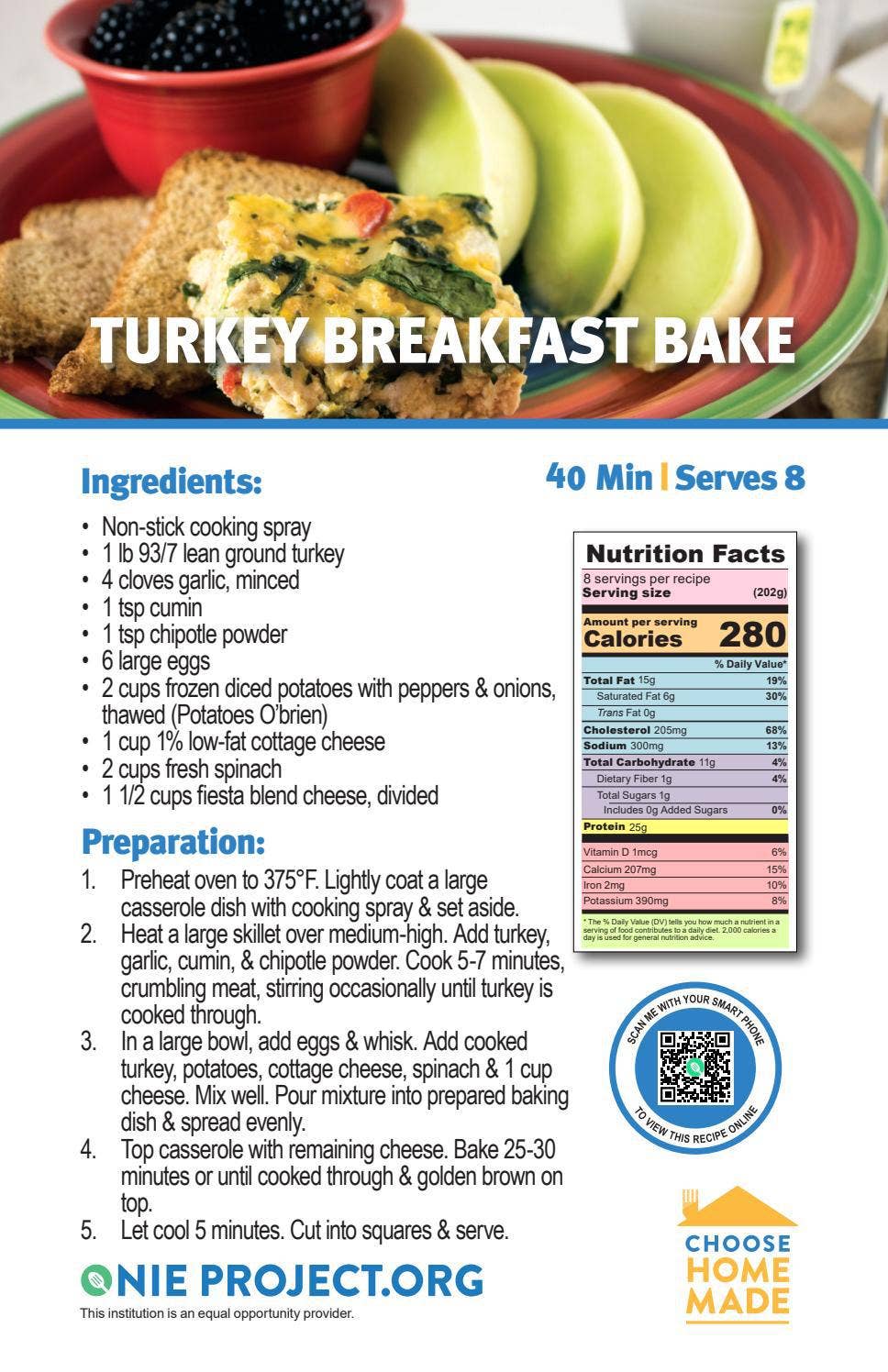 Turkey Breakfast Bake Recipe Card (English and Spanish) by The ONIE ...