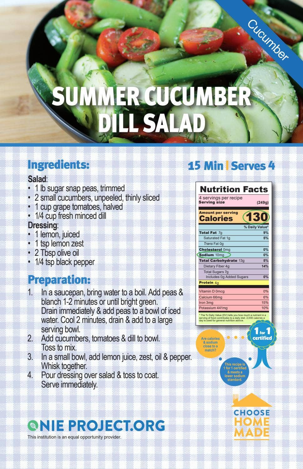Cucumber Producer Recipe Card (Summer Cucumber Dill Salad) by The ONIE ...