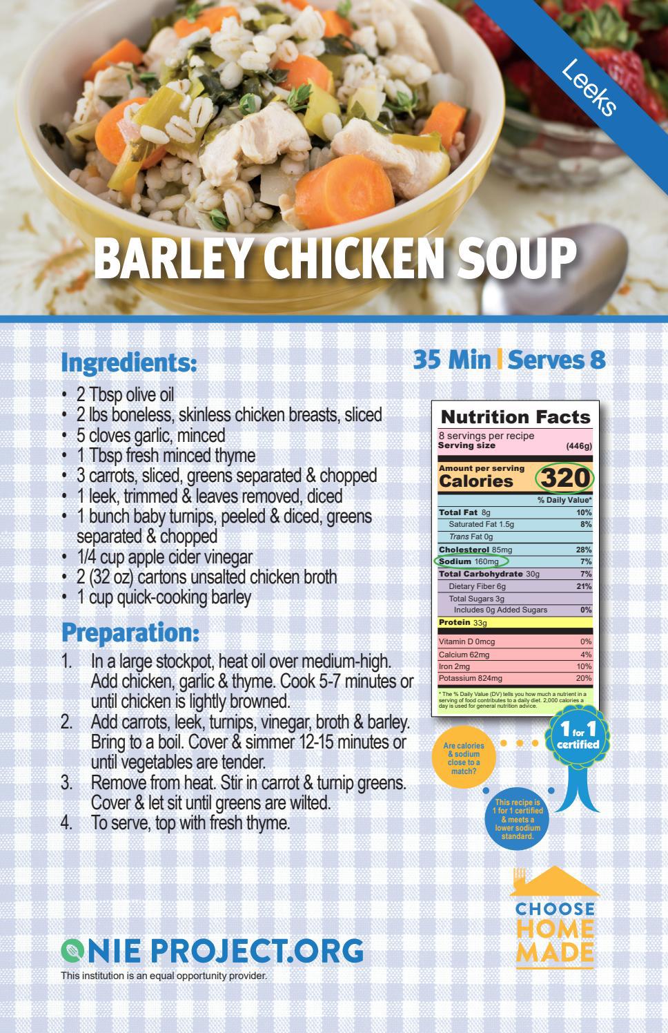 Leeks Produce Recipe Card (Barley Chicken Soup) by The ONIE Project - Issuu