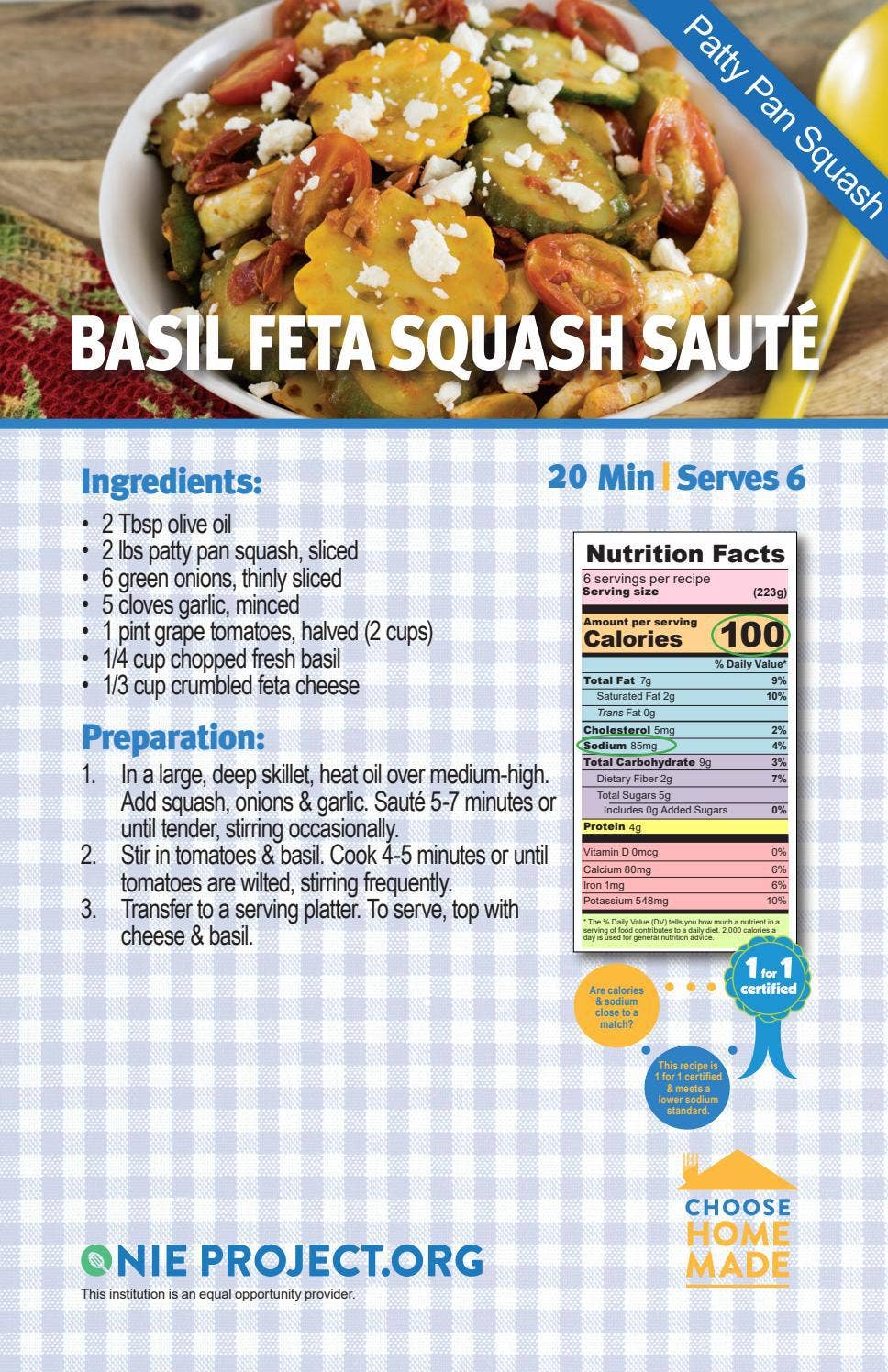 Patty Pan Squash Produce Recipe Card (Basil Feta Squash Sauté) by The ...
