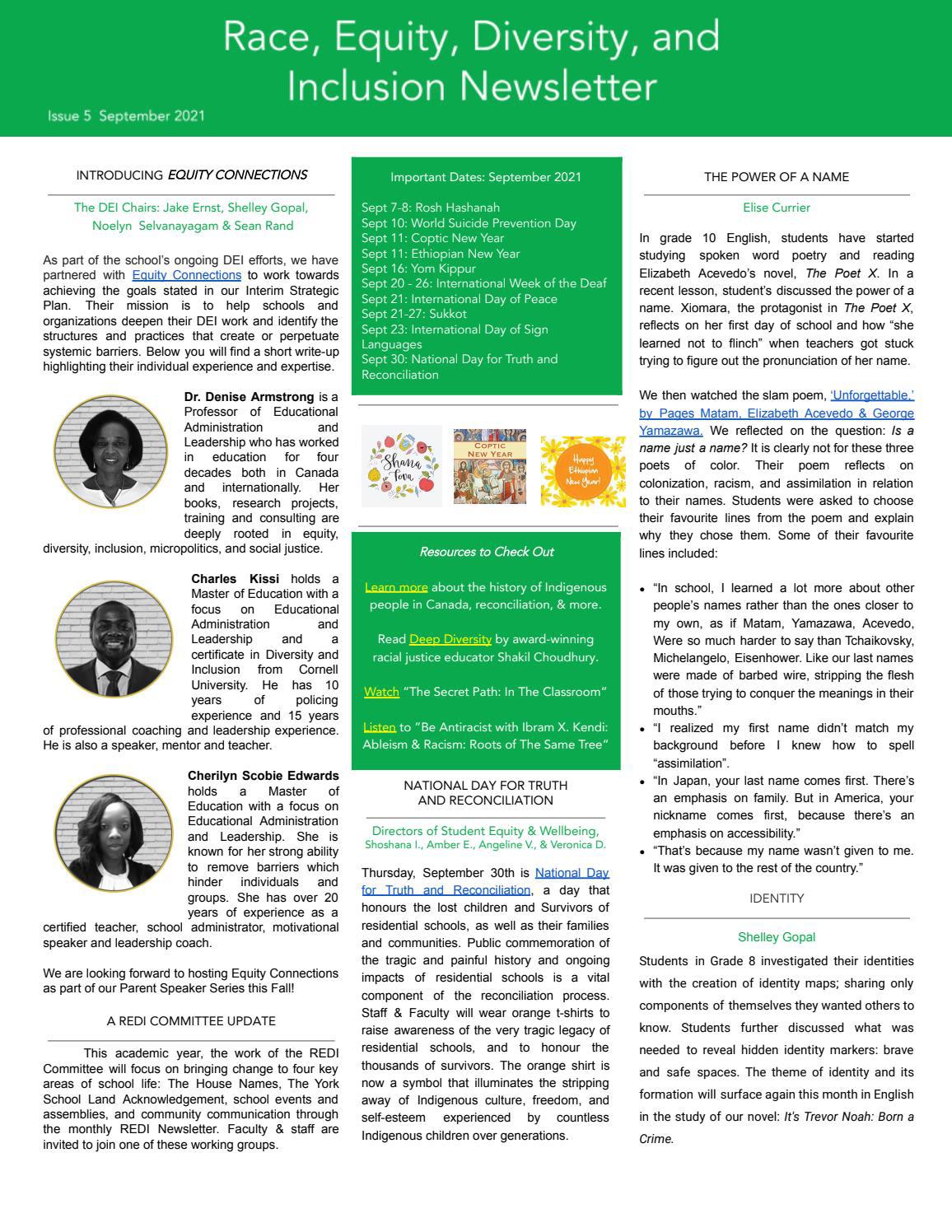 REDI - The York School Race, Equity, Diversity and Inclusion Newsletter ...