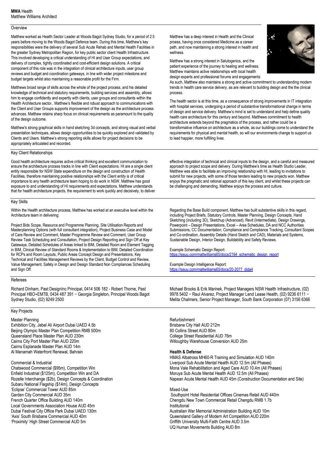 Matt Williams Health Architecture Experience by Matt Williams - Issuu