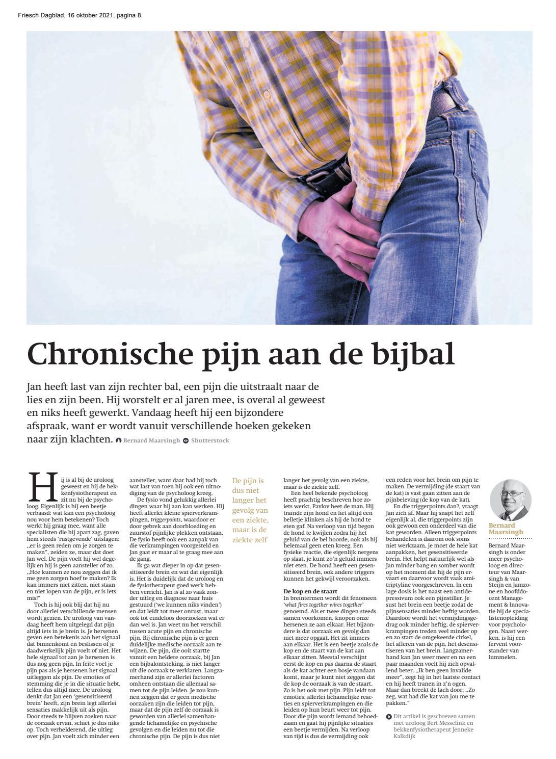 Friesch Dagblad 16 oktober 2021 - Chronische pijn aan de bijbal by ...