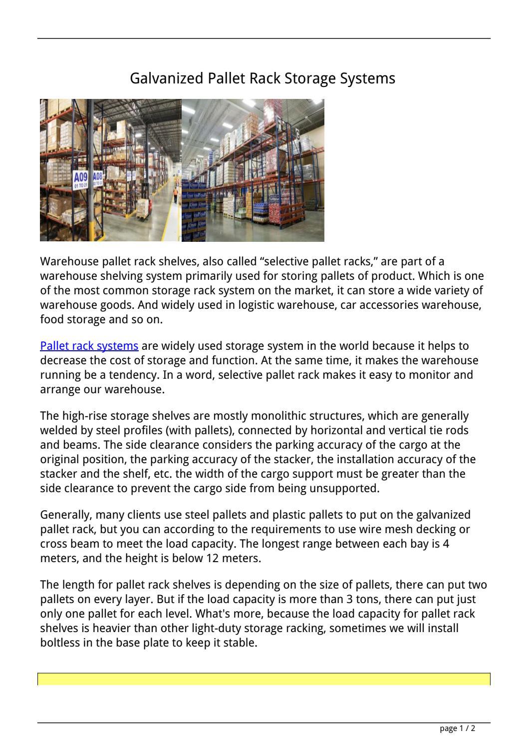 Galvanized Pallet Rack Storage Systems by Spieth Warehouse Racking - Issuu