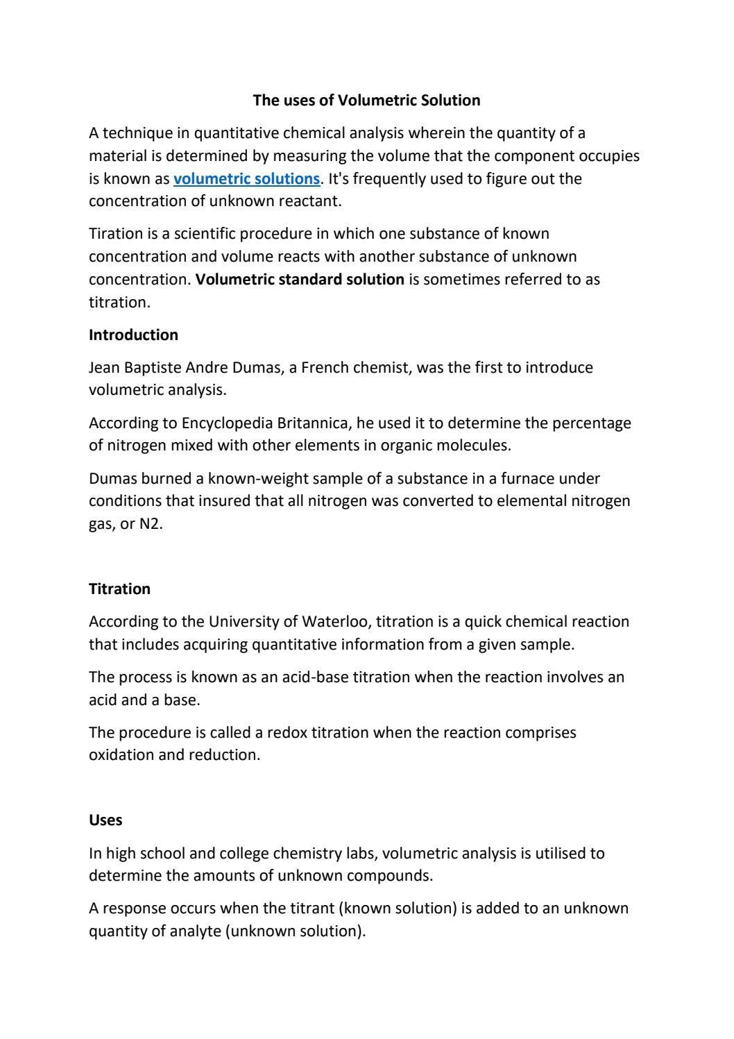The uses of Volumetric Solution by lobachemie2021 - Issuu