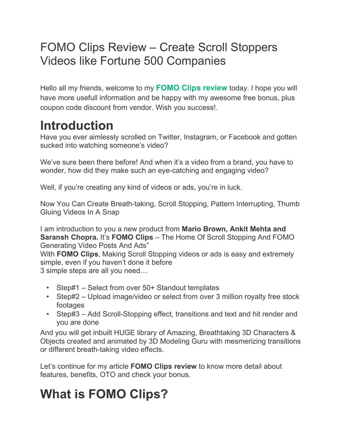 FOMO Clips Review - OTO Links - Coupon Code - Best Bonus by expmar - Issuu