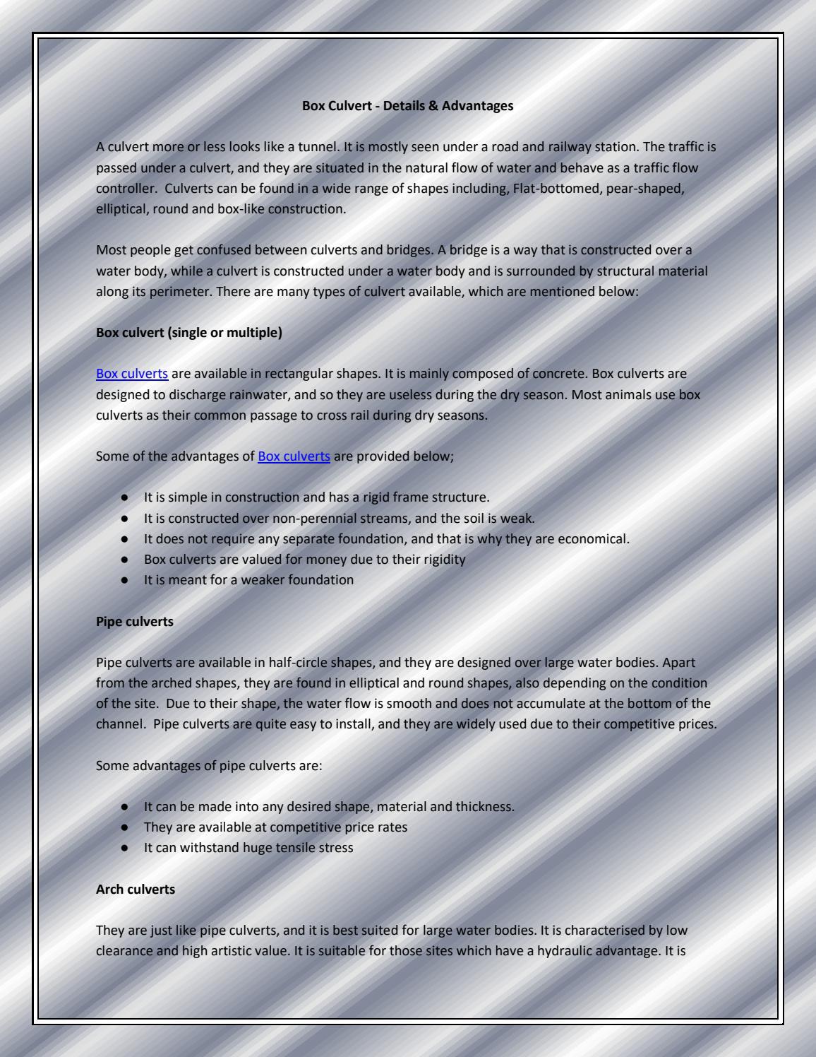 Box Culvert - Details & Advantages by Nova FormWorks - Issuu