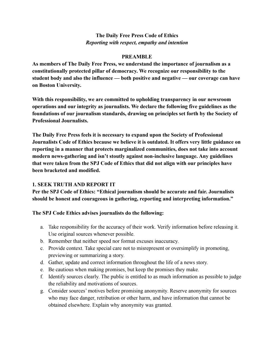 The Daily Free Press Code of Ethics by The Daily Free Press - Issuu