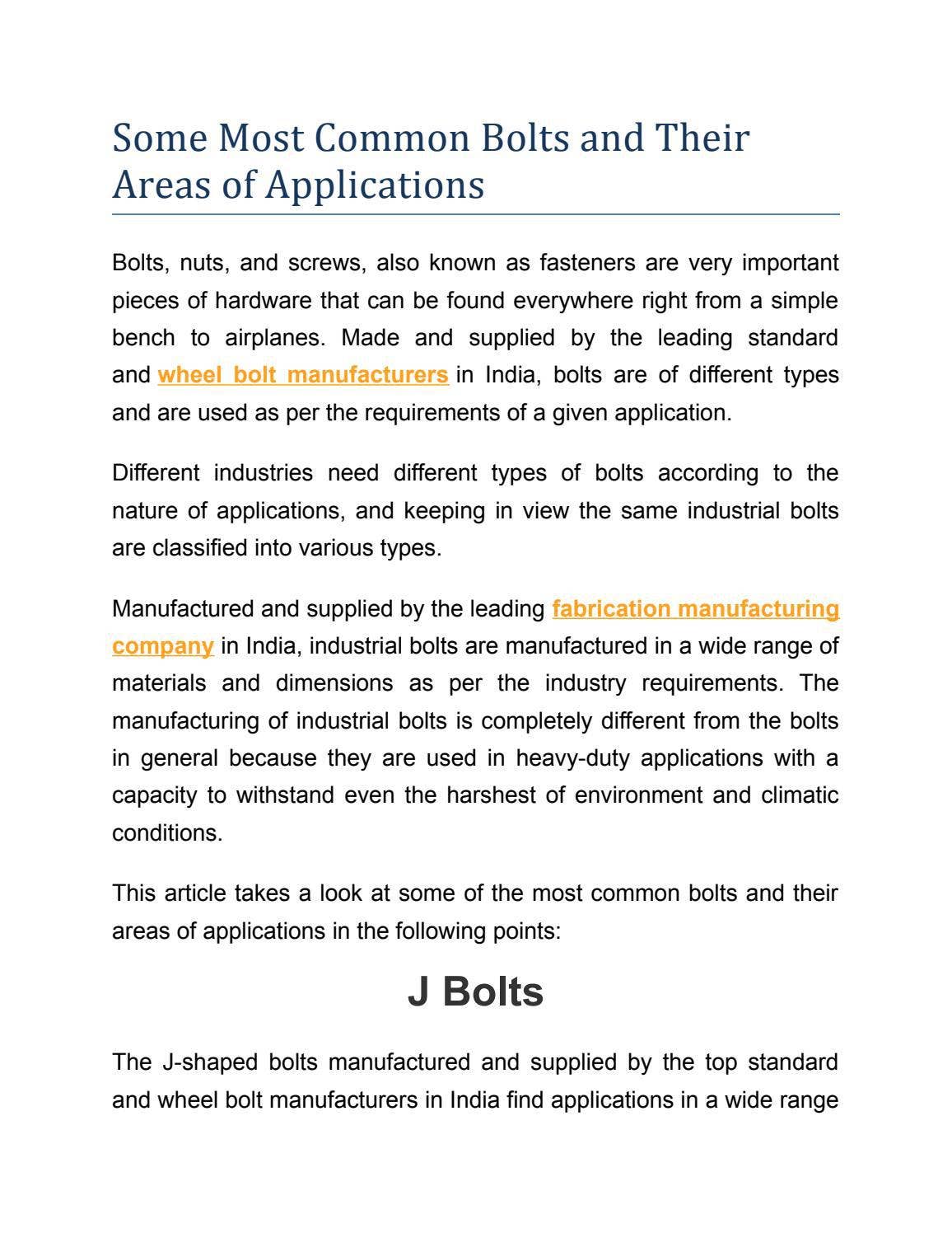 Some Most Common Bolts and Their Areas of Applications by Caparo India ...