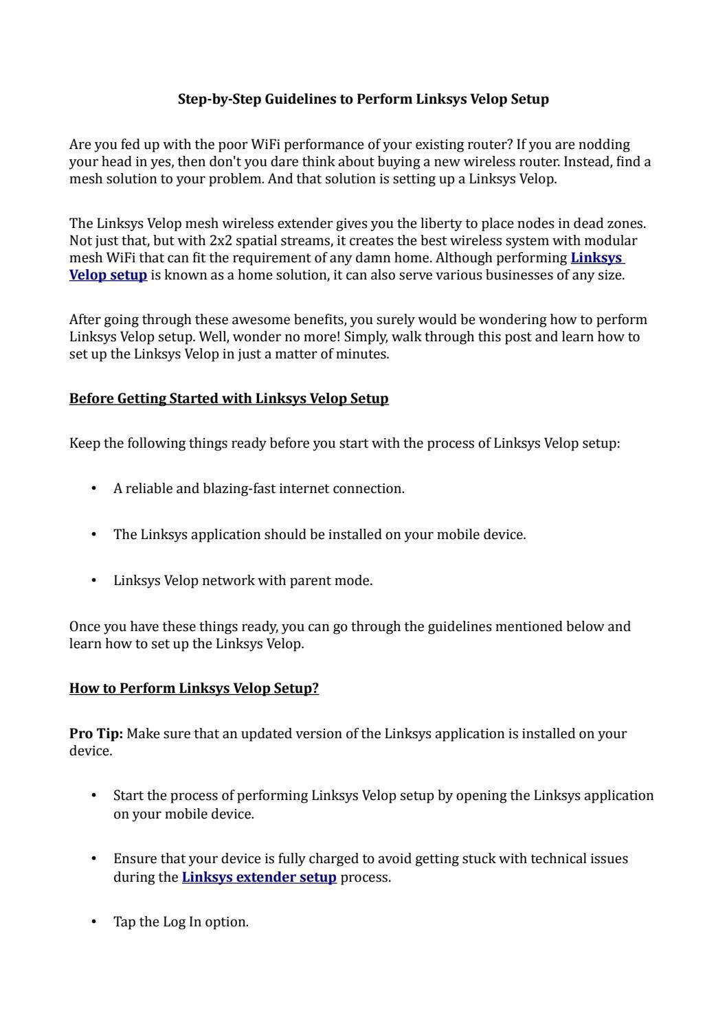 Step by Step Guidelines to Perform Linksys Velop Setup by Charles Dan - Issuu