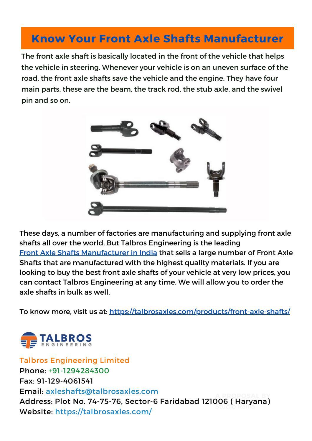 Know Your Front Axle Shafts Manufacturer in India by Talbros ...