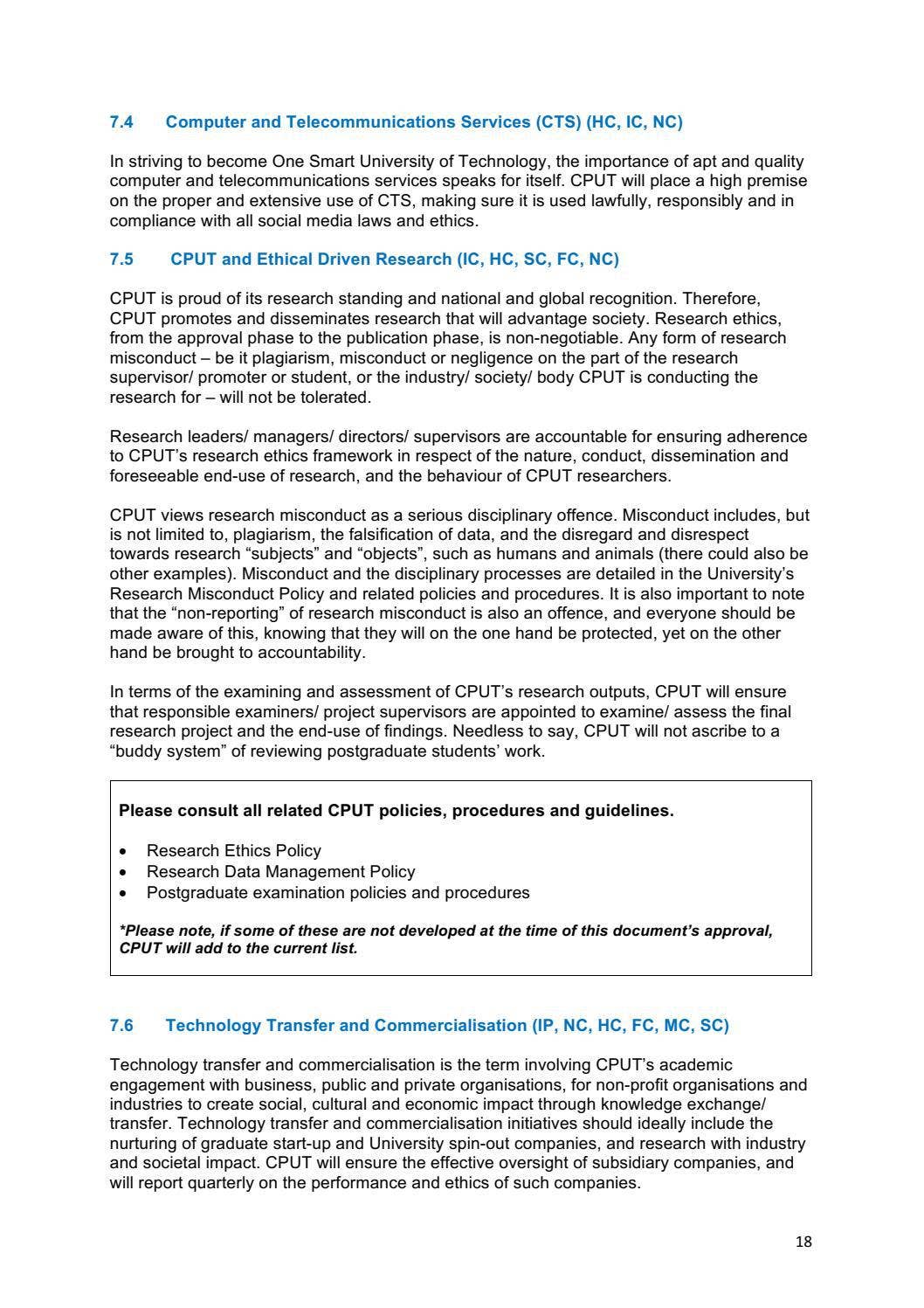 CPUT Ethics Framework by Cape Peninsula University of Technology - Issuu