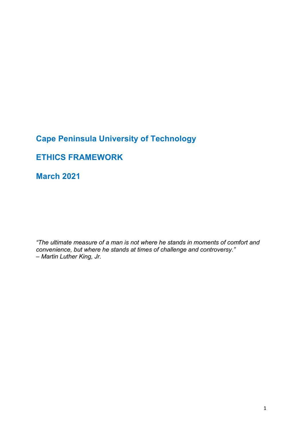 CPUT Ethics Framework by Cape Peninsula University of Technology - Issuu