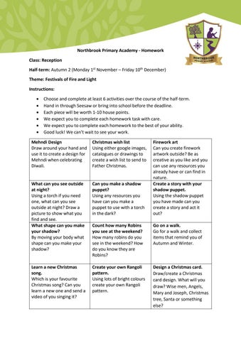 Reception Class Homework - Autumn 2 by Schudio - Issuu
