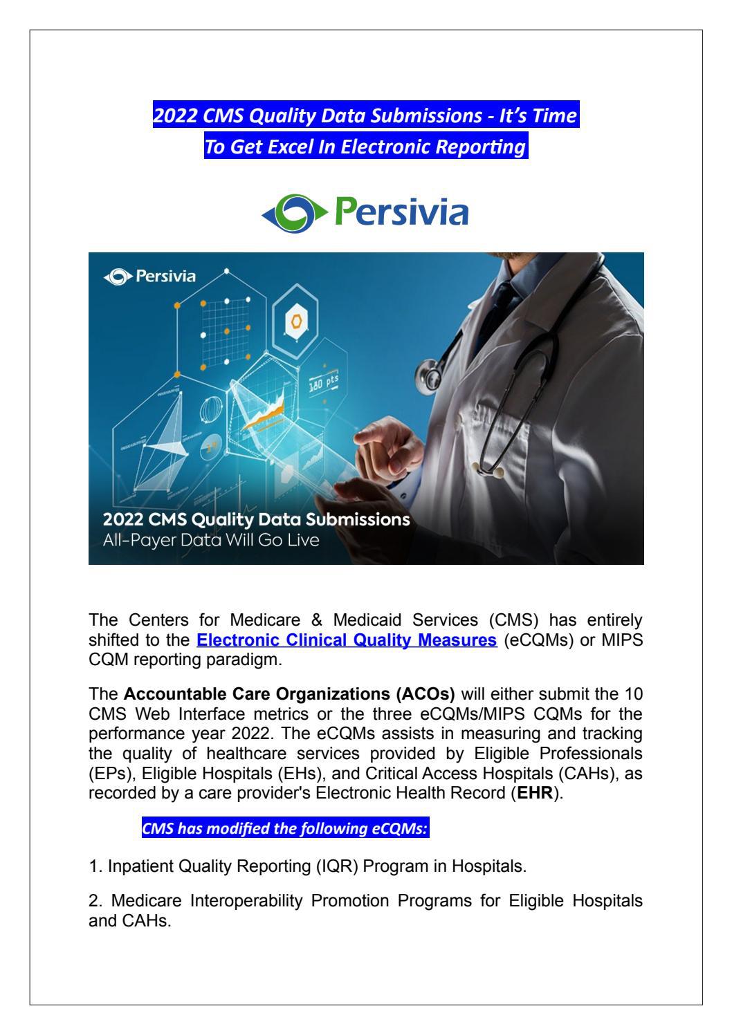 2022 CMS Quality Data Submissions - It’s Time To Get Excel In ...