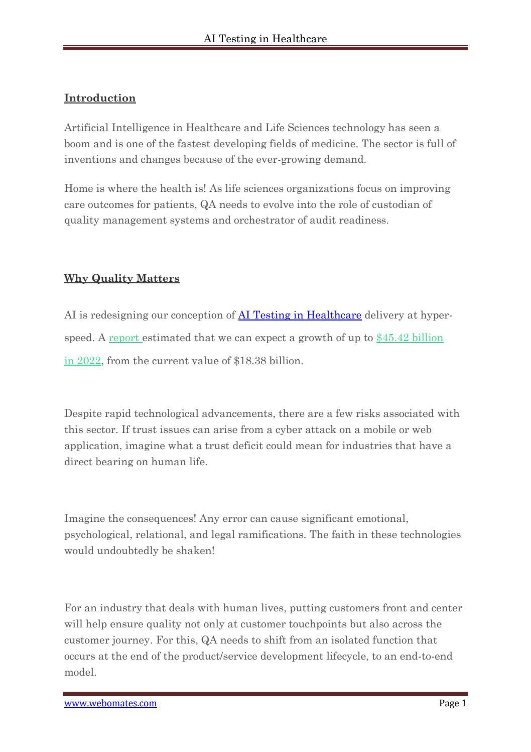 AI Testing in Healthcare by Webomates INC - Issuu