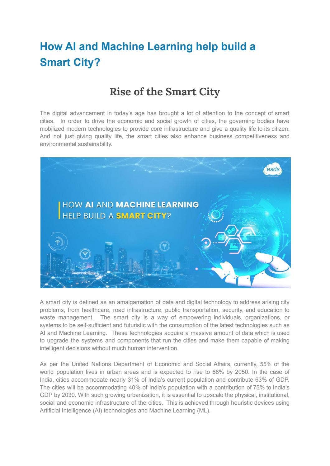 How AI and Machine Learning help build a Smart City | ESDS by Matin ...