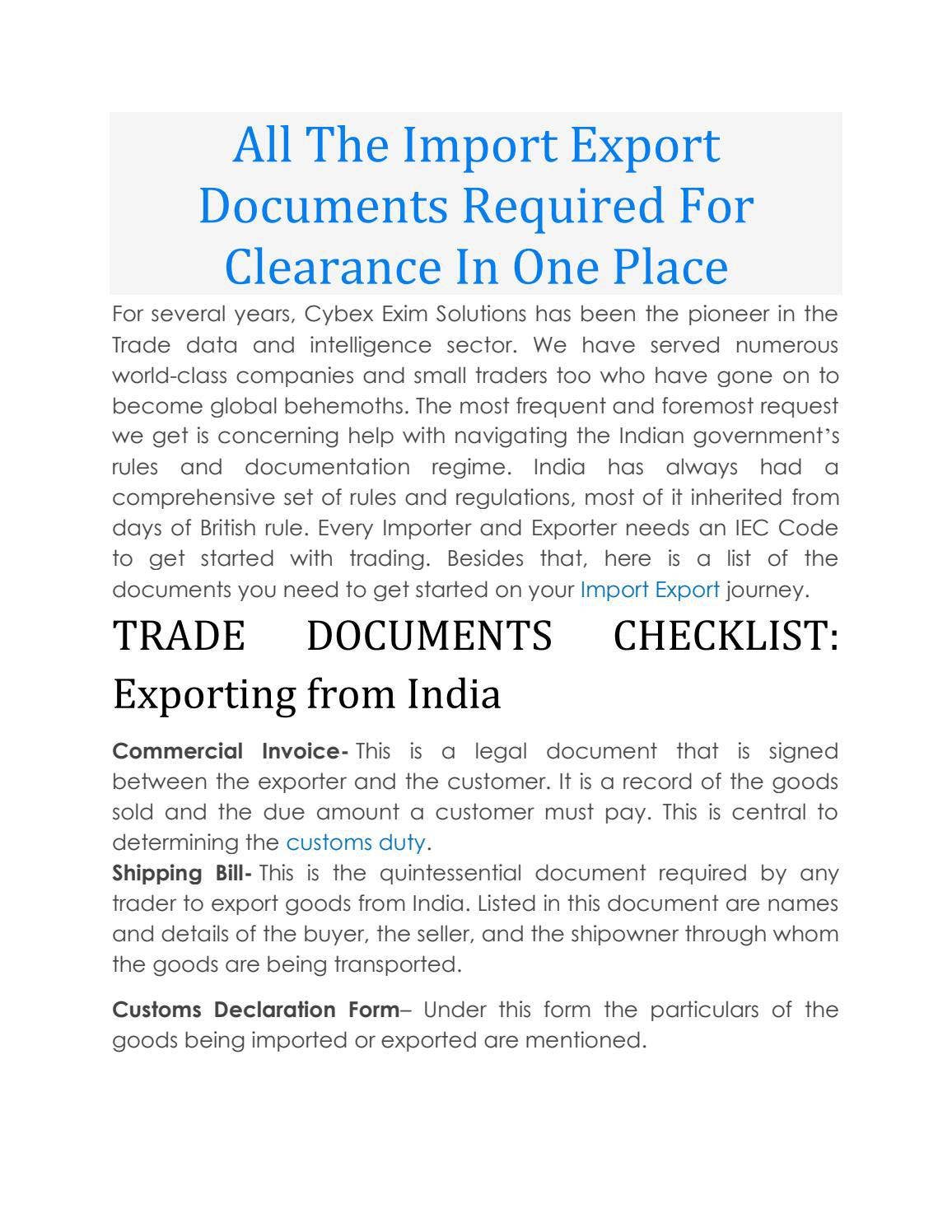 All The Import Export Documents Required For Clearance In One Place by ...