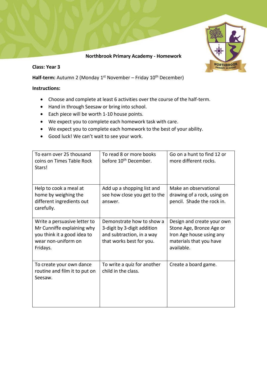 Year 3 Homework - Autumn 2 by Schudio - Issuu