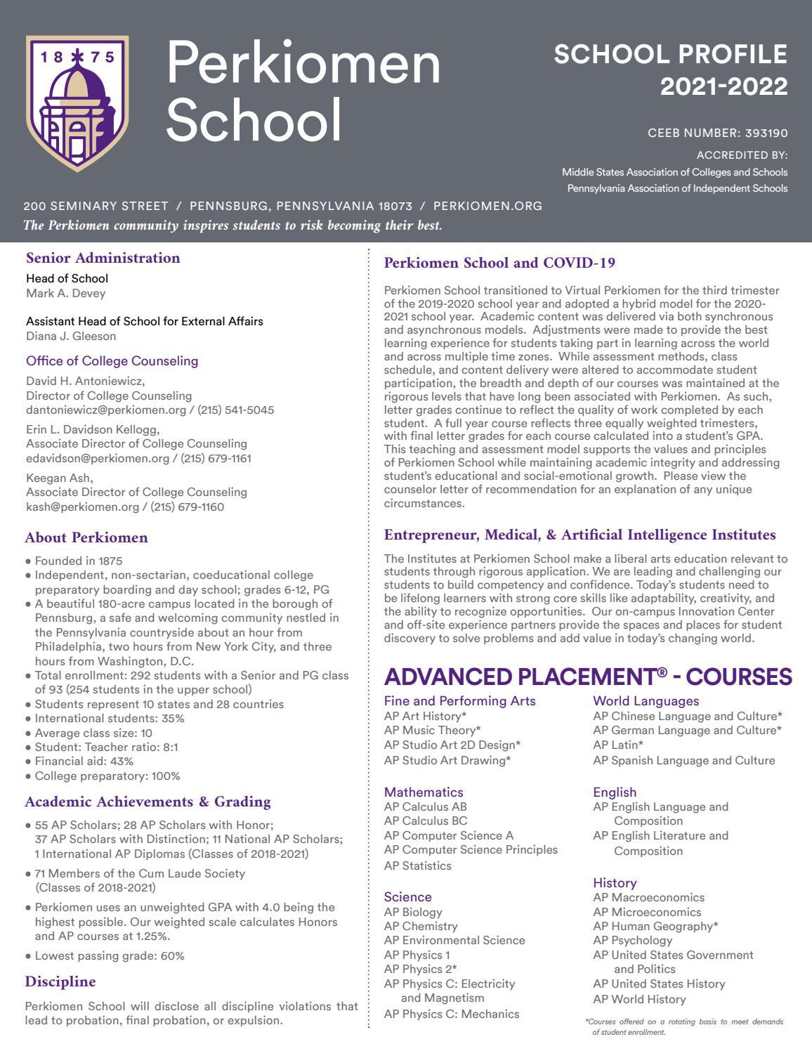 Perkiomen School Profile 2021-2022 by Perkiomen School - Issuu