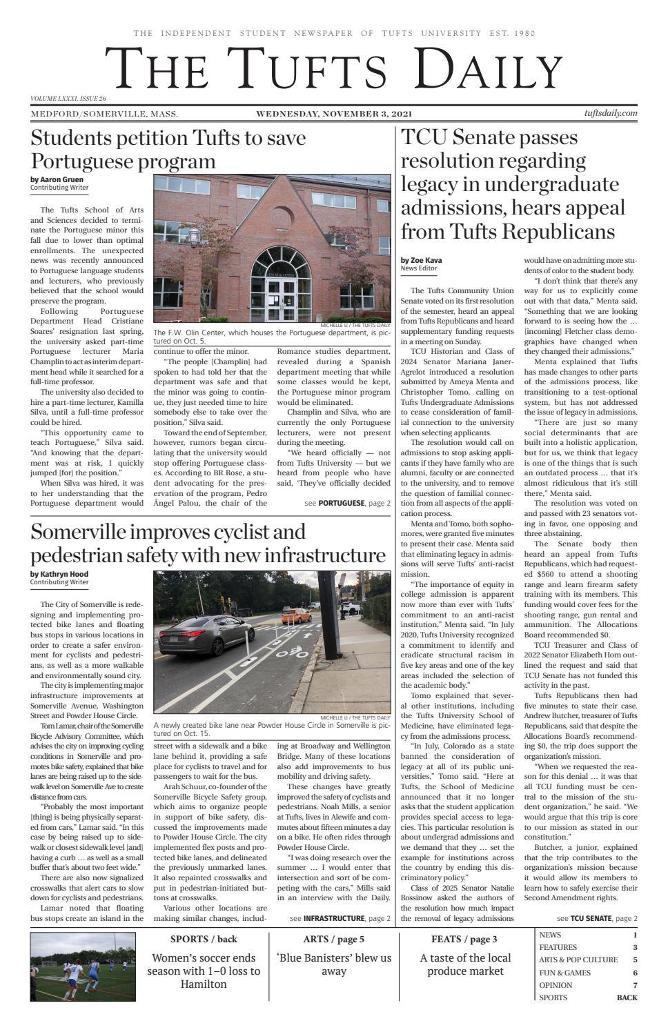 The Tufts Daily - Wednesday, November 3, 2021 by The Tufts Daily - Issuu
