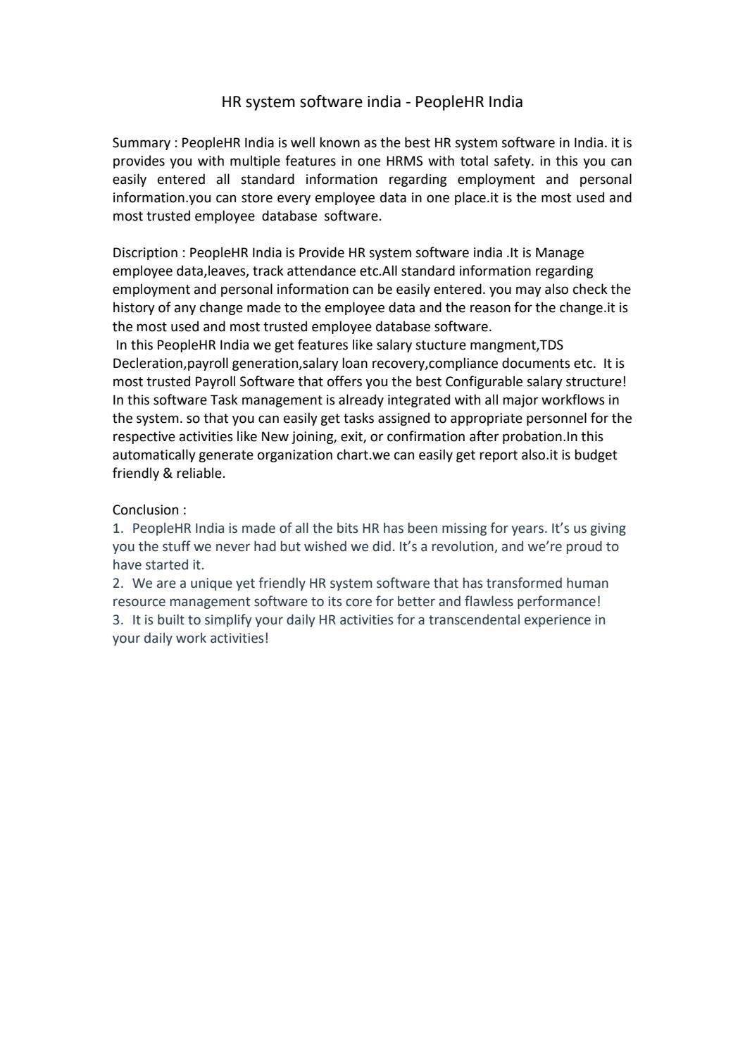 HR system software india - PeopleHR India by Reema jain - Issuu