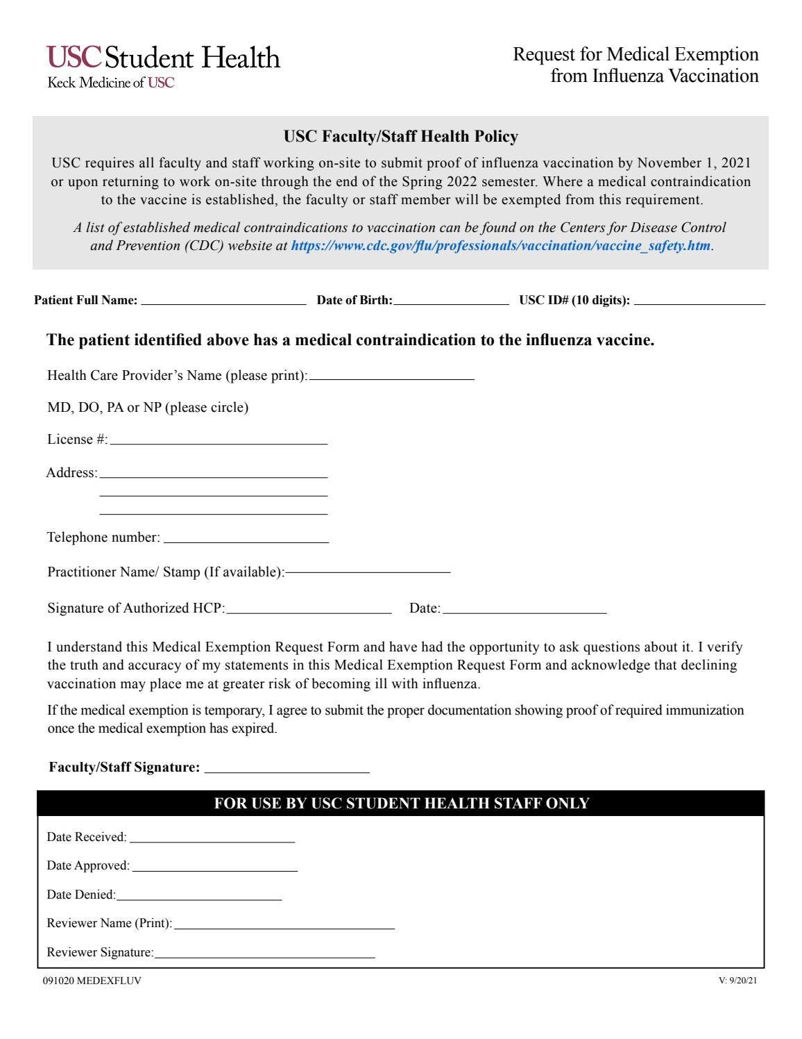 FLU: Medical Exemption (Fillable Digital Fields) by ...