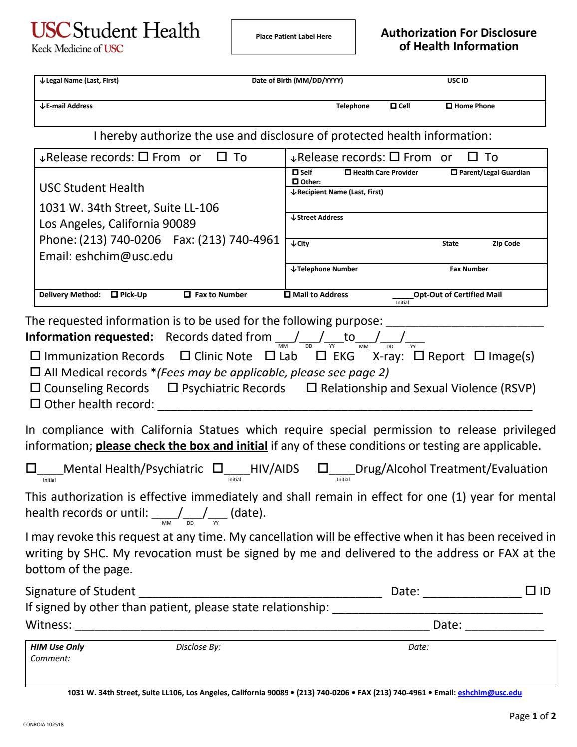 Authorization for Disclosure of Health Information by ...
