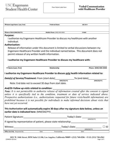 Authorization - Verbal Communication with Healthcare Provider by ...