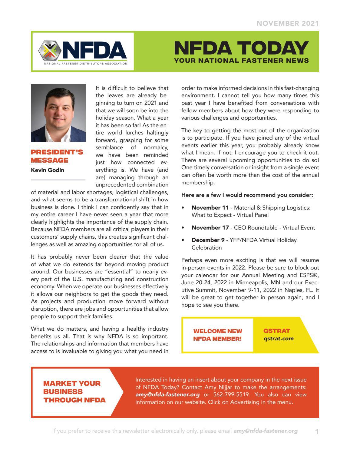 November 2021 NFDA Today by National Fastener Distributors Association - Issuu