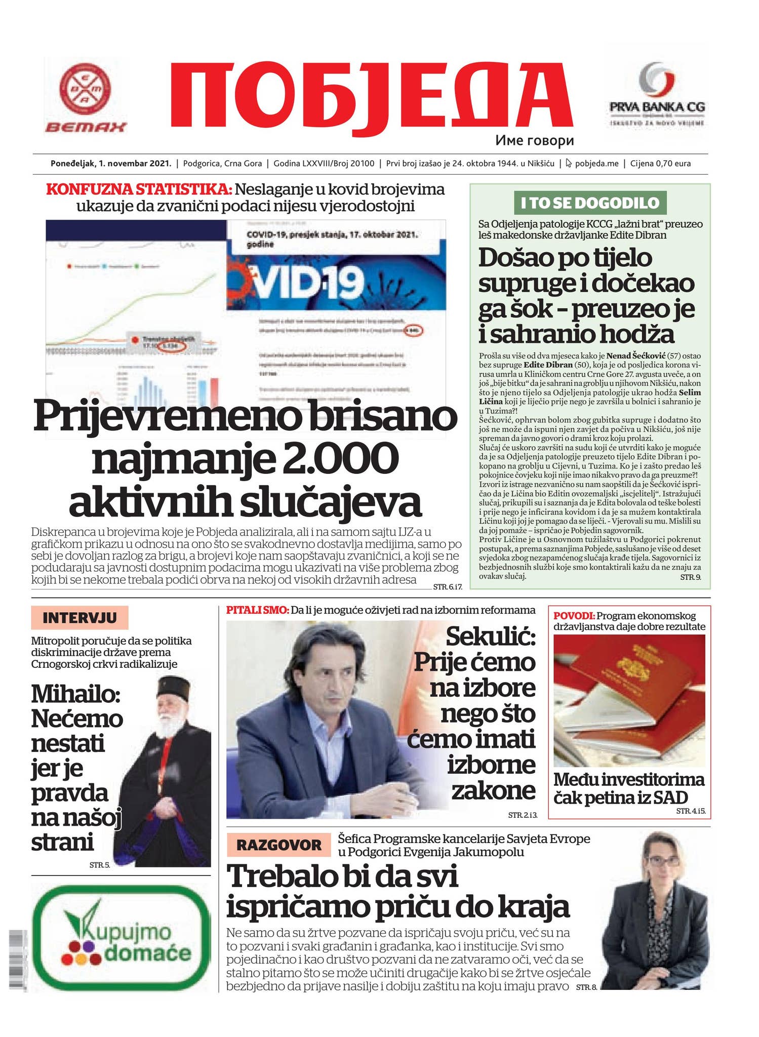 Dnevni list Pobjeda 01.11.2021. by Pobjeda - Issuu