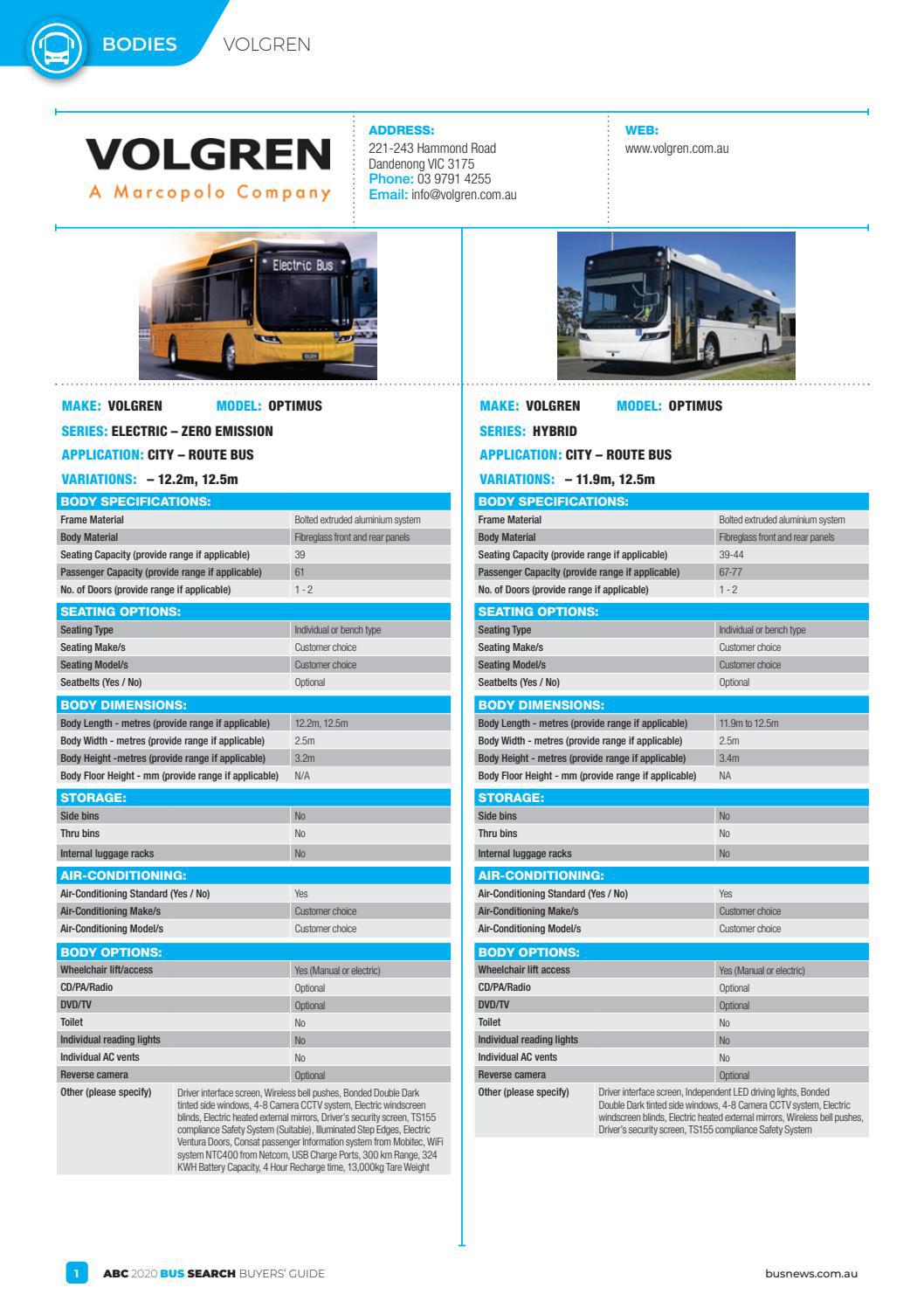 ABC Bus Search 2020 – Volgren Bodies specifications by Prime Creative ...