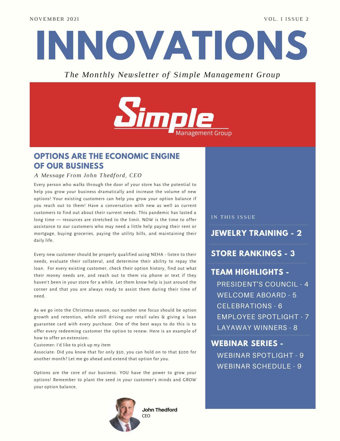 Simple Management Group Company Newsletter - November. Volume 1 . Issue ...