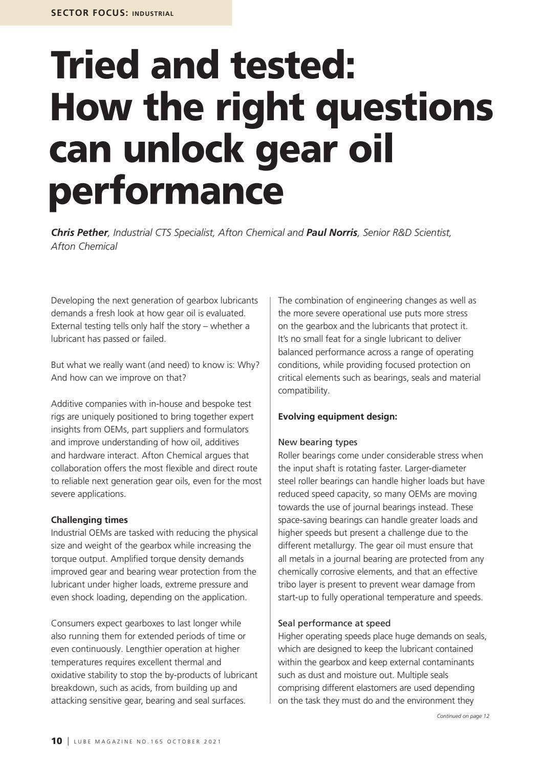 Tried and tested: How the right questions can unlock gear oil ...