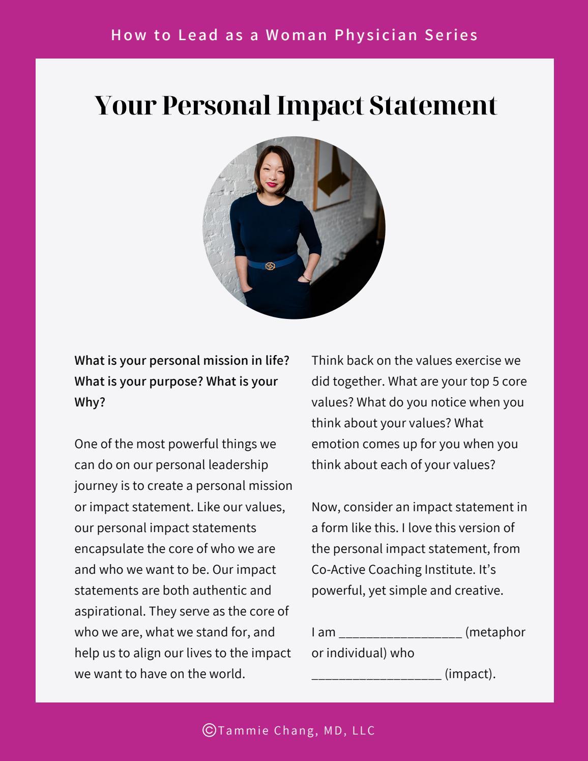 How to Lead as a Woman Physician Series: Your Personal Impact Statement ...