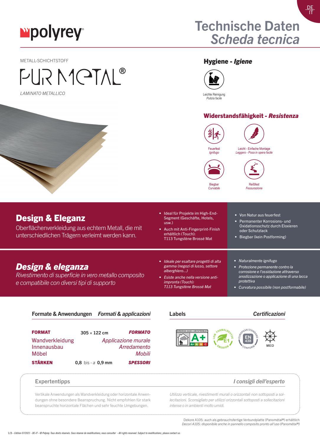 POLYREY - FICHE TECHNIQUE - HPL PUR METAL - DE by Wilsonart - Issuu