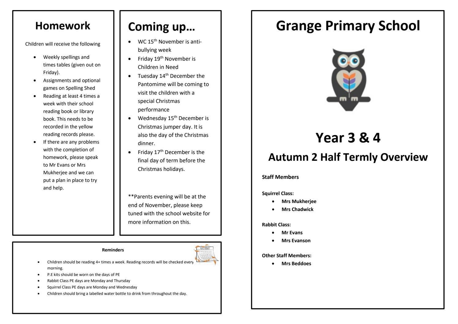 The Grange Primary School | Autumn 2 Half Termly Overview – Year 3/4 by ...